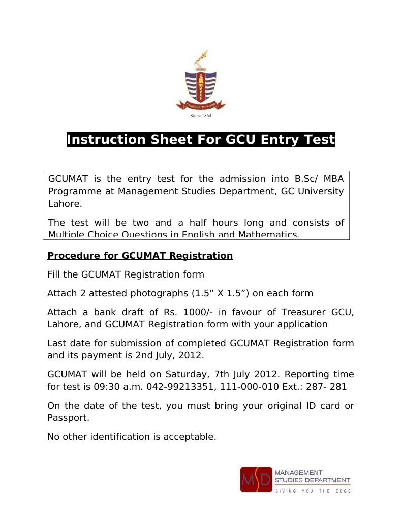 GCU Entry Test Registration Guide | PDF