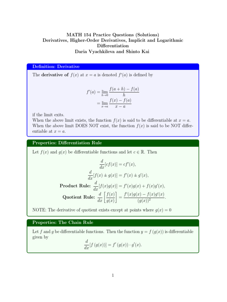 Module 2 - Derivatives, Higher-Order Derivatives, Implicit and ...