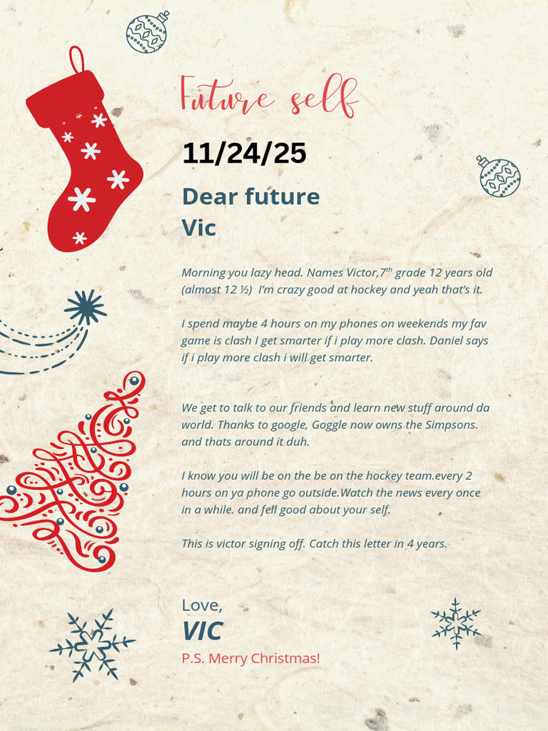 Red and Blue Vintage Christmas Letter to Santa Letterhead | PDF