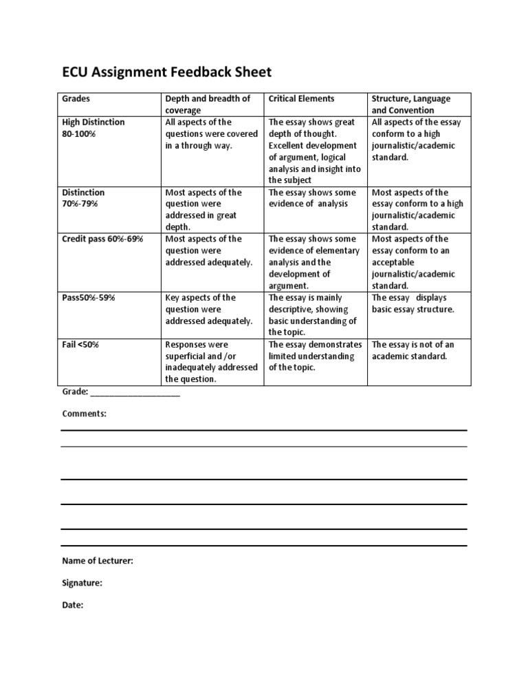 Assignment Feedback Sheet | PDF