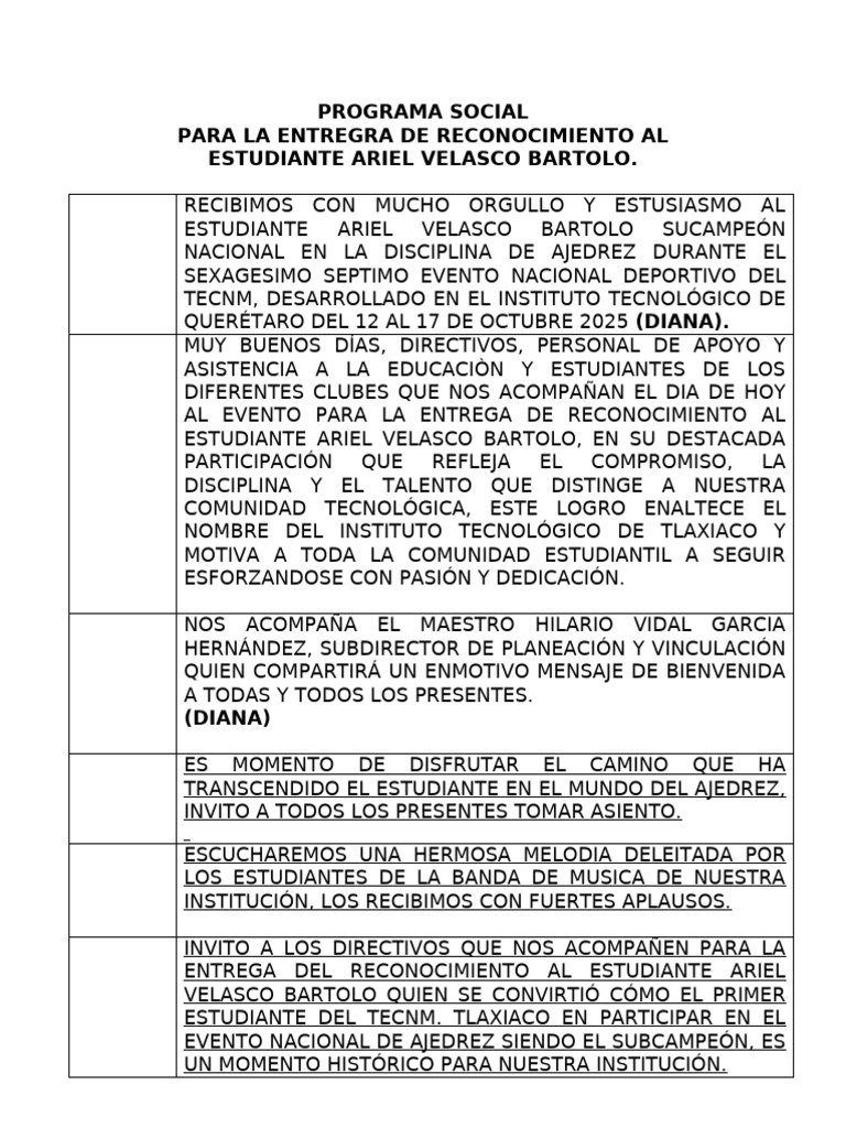 Programa Entrega de Reconocimiento Ariel | PDF