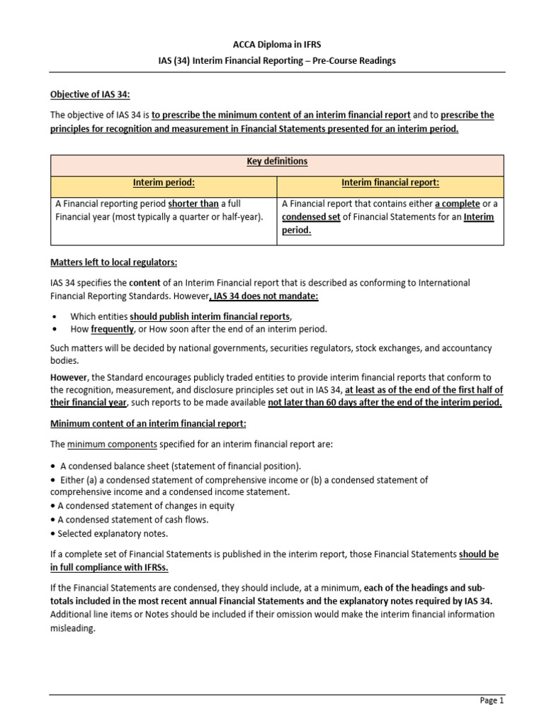 IAS 34 Interim Financial Reporting Guide | PDF | International ...