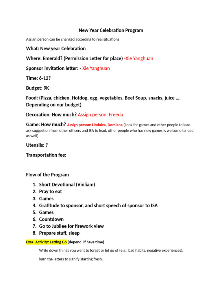 New Year Celebration Program Details | PDF