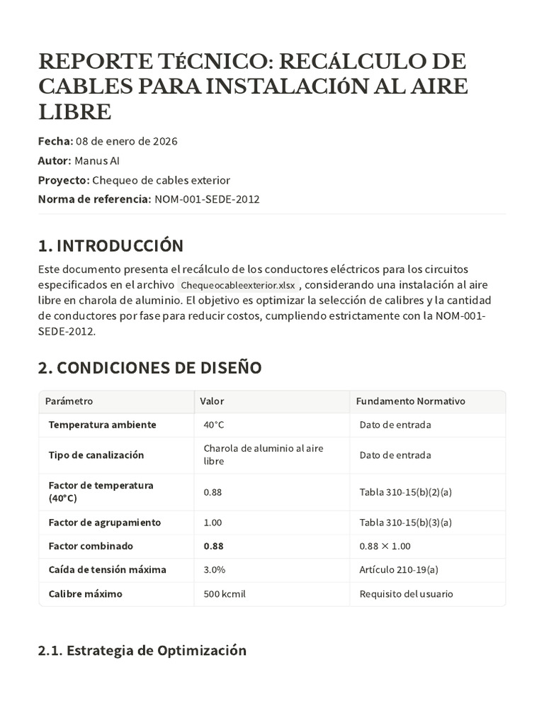 REPORTE_TÉCNICO_RECÁLCULO_DE_CABLES_PARA_INSTALACIÓN_AL_AIRE_LIBRE ...