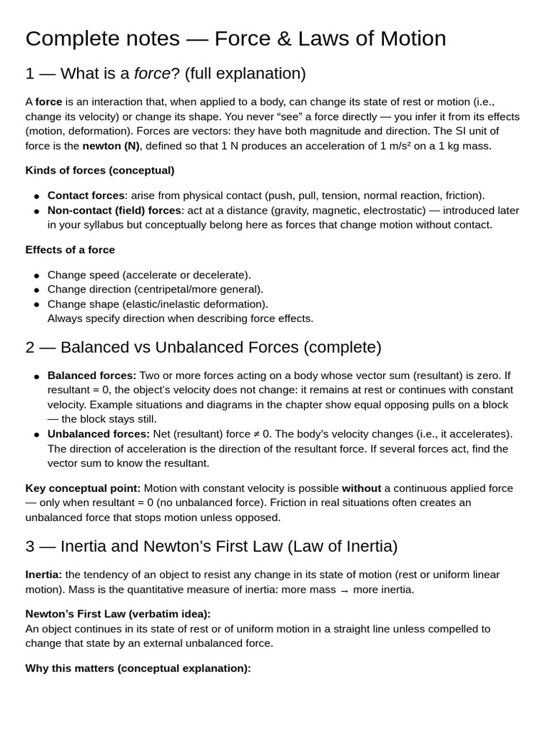Nice — Got It. Below Are Complete, Chapter-length Notes for Force ...