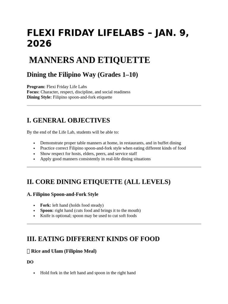 Flexi Friday Lifelabs Jan. 9 2026 | PDF | Cuisine | Foods