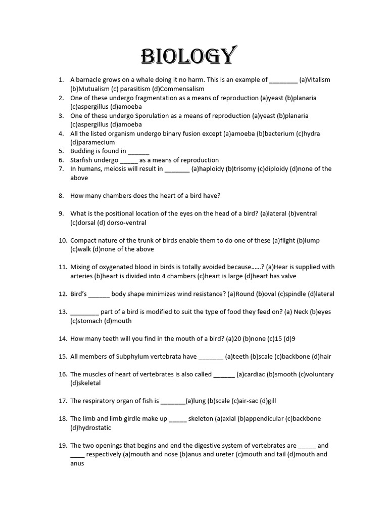 Biology Reproduction and Classification Quiz | PDF | Reproduction ...