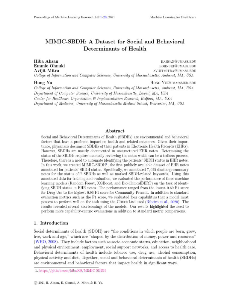 MIMIC-SBDH: EHR Dataset for SBDH Analysis | PDF | Electronic Health ...