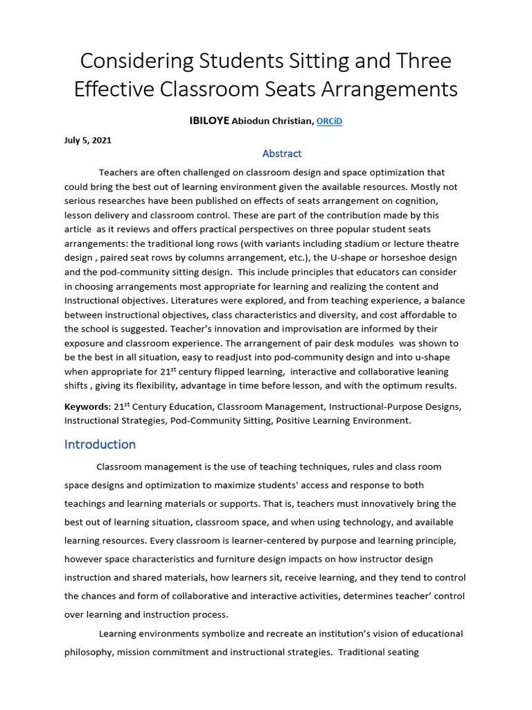 Effective Classroom Seat Arrangements | PDF | Classroom | Teachers