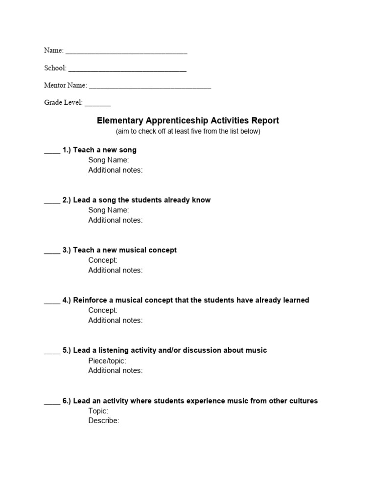 Elementary Music Apprenticeship Report | PDF