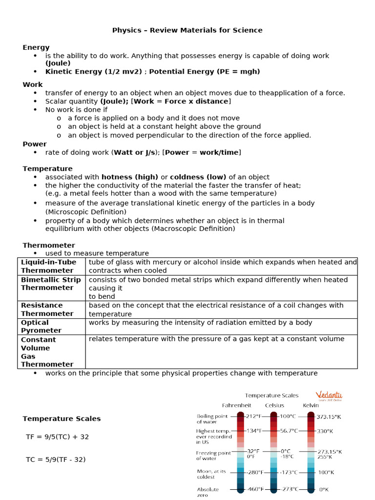 Physics Review: Energy, Heat, and Electricity | PDF | Sound | Electric ...