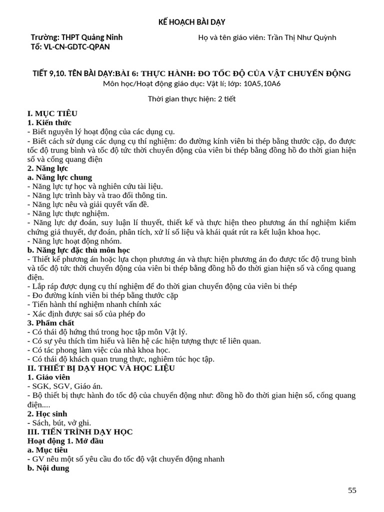 Bai 6. Thuc Hanh Do Toc Do Cua Vat Chuyen Dong | PDF