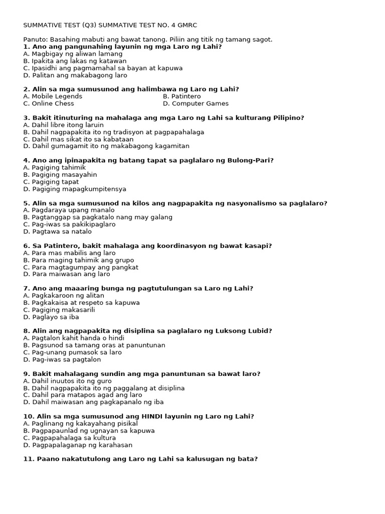 Grade4 GMRC Summative Test Q3 | PDF