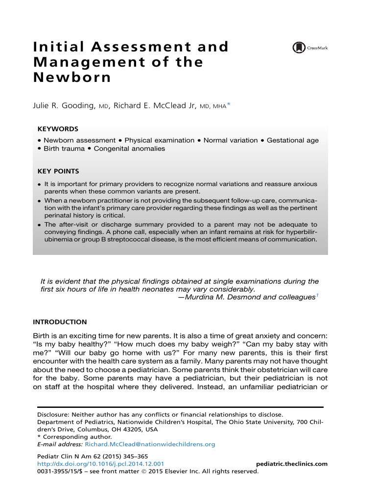 1 Initial Assessment and Management of the Newborn | PDF | Prenatal ...