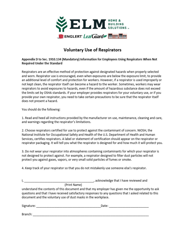 Voluntary Respirator Use Guidelines | PDF