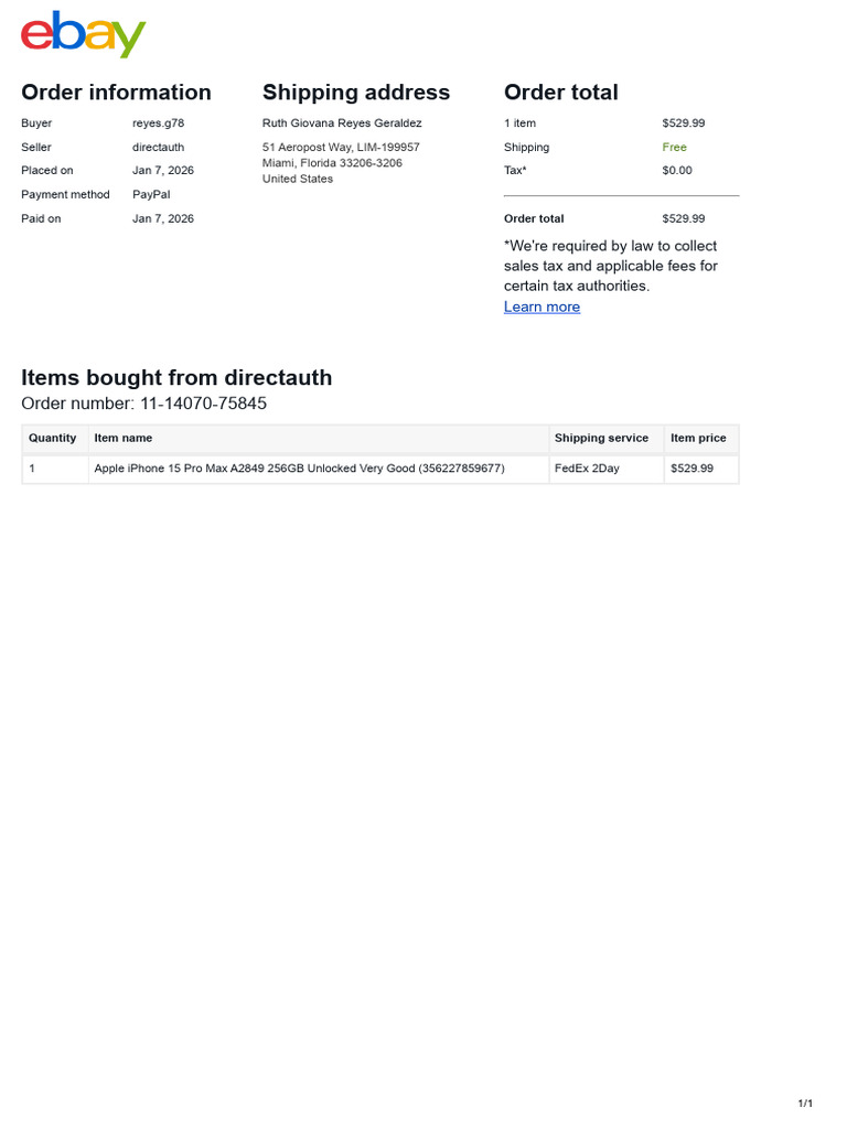 Order Confirmation: iPhone 15 Pro Max | PDF
