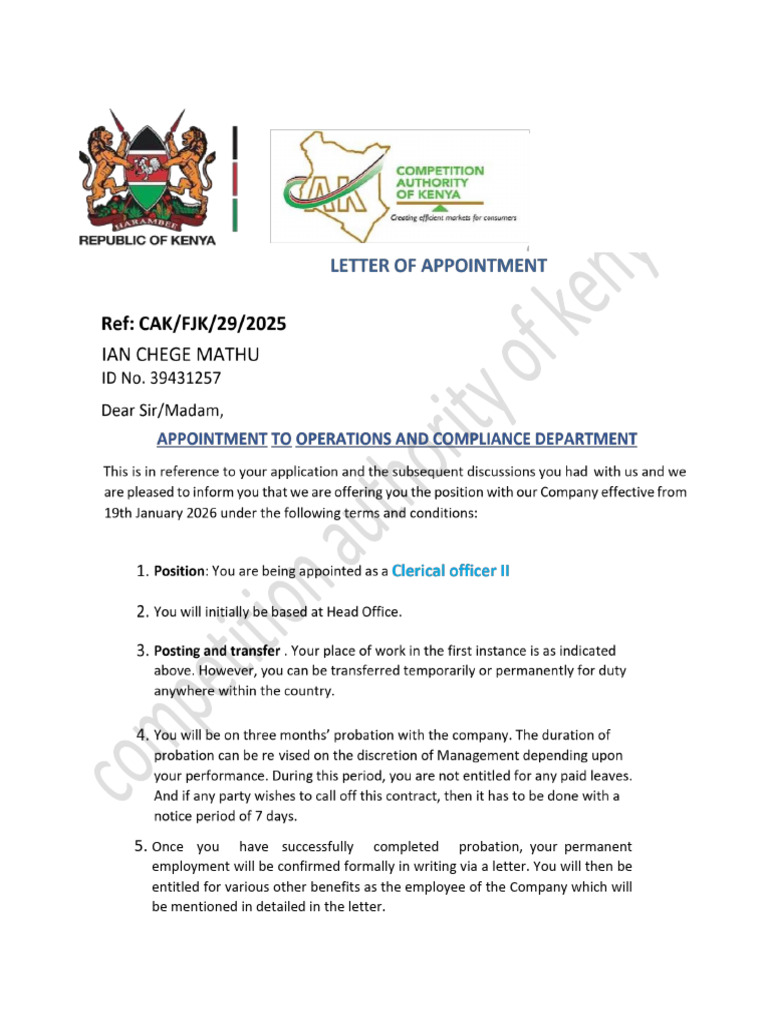 Appointment Letter Cak Fjk839gjk87033 | PDF