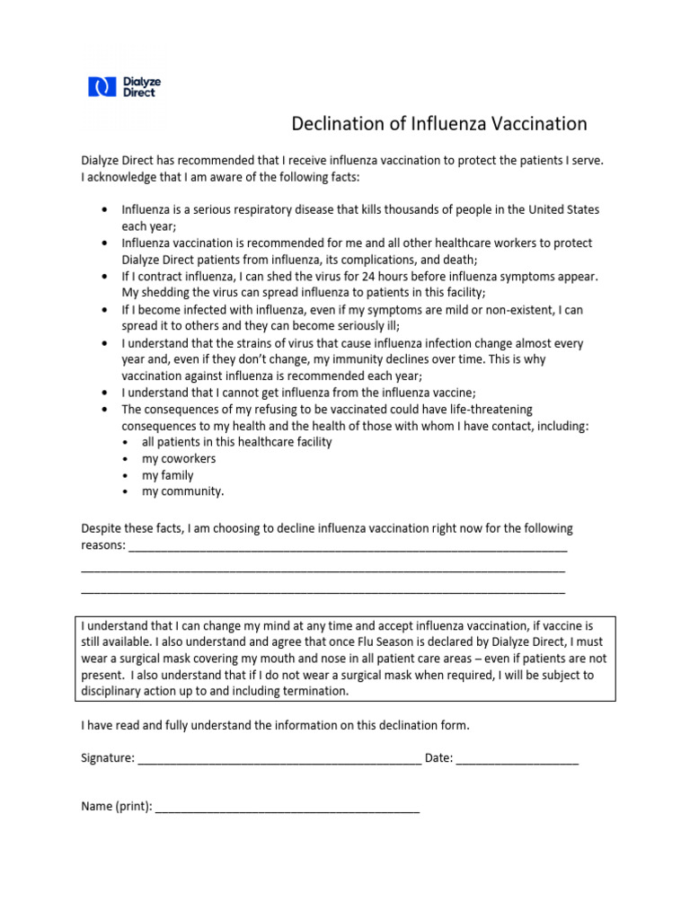 Flu Declination Form | PDF