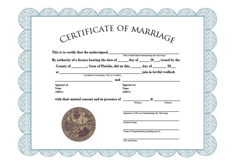 Florida Marriage Certificate Template | PDF