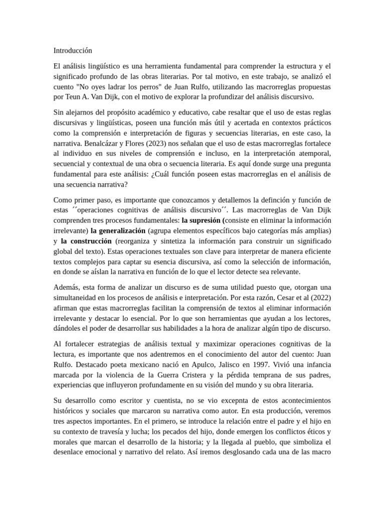 Analisis Usando Las Macroreglas Sobre No Oyes Ladrar Los Perros | PDF ...