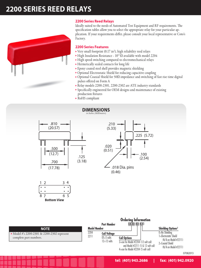 2200 Series Reed Relays Specifications | PDF | Relay | Alternating Current