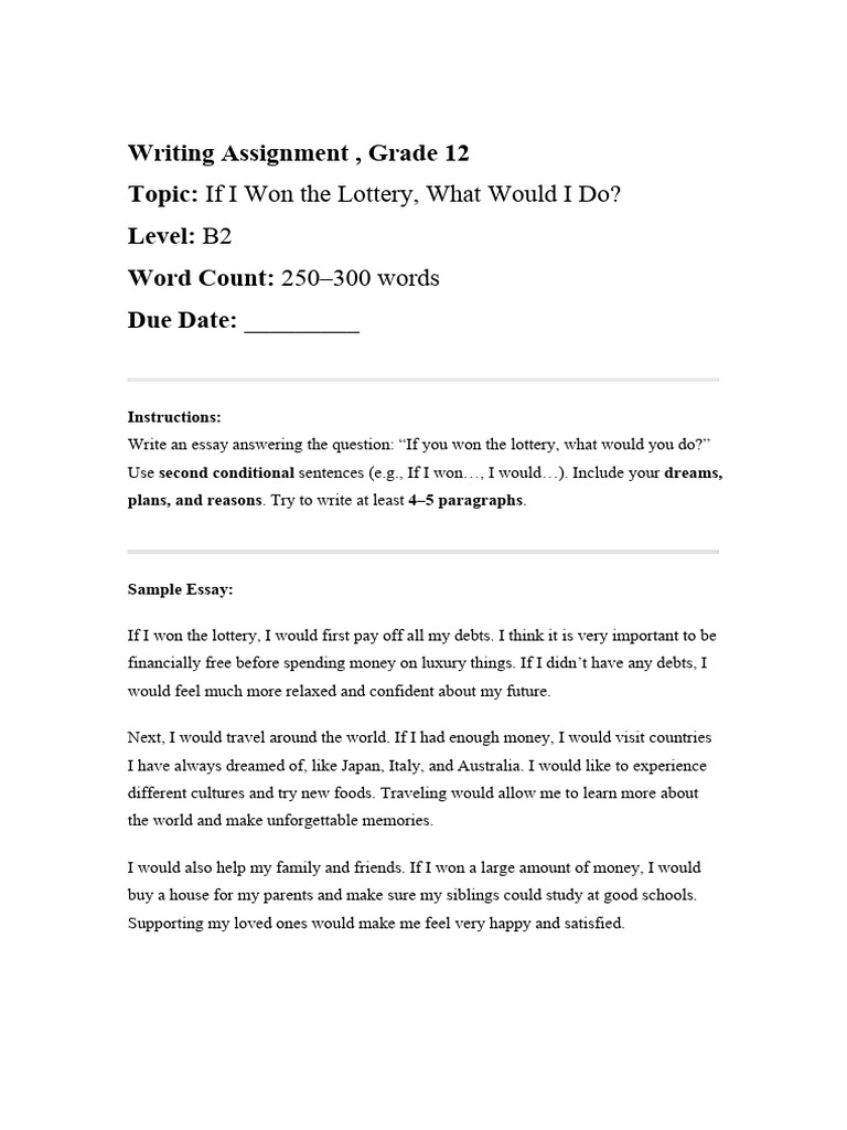 Writing Assignment , Grade 12 | PDF