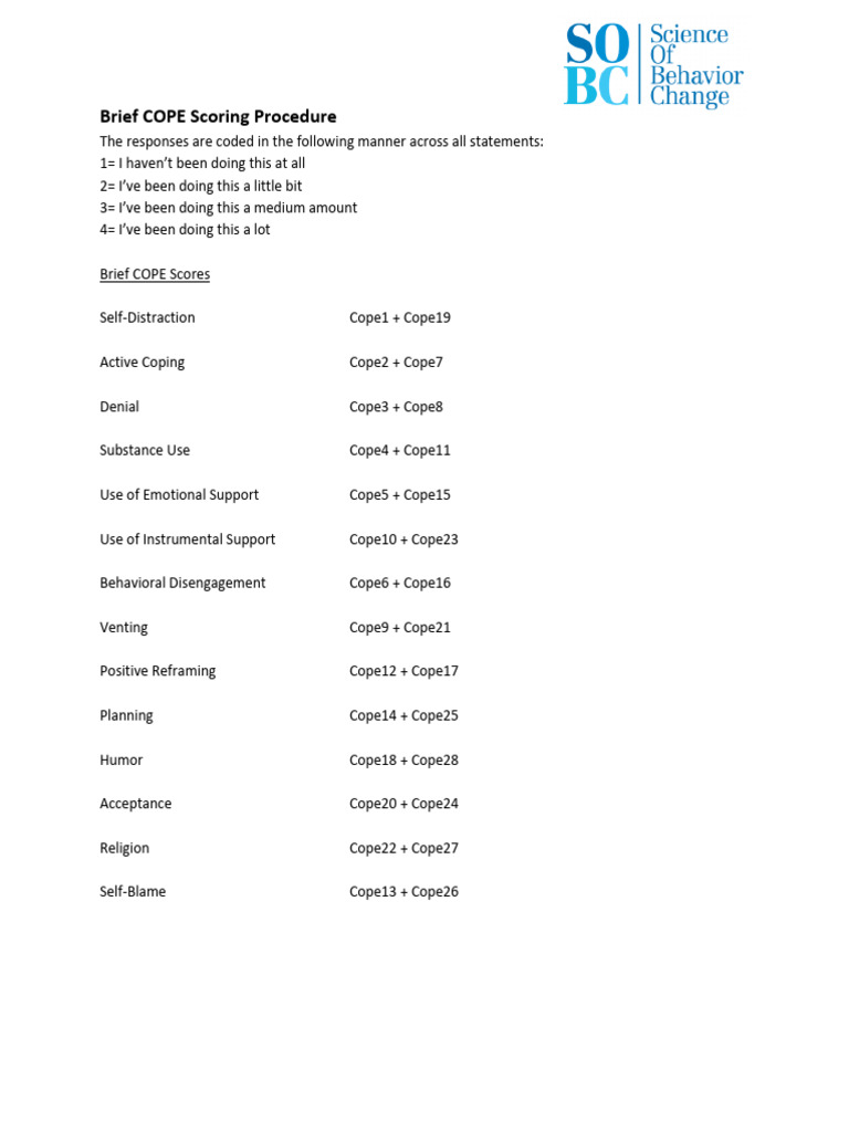Brief COPE Scoring | PDF