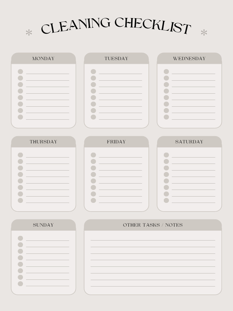 Beige Minimalist Simple Cleaning Checklist | PDF