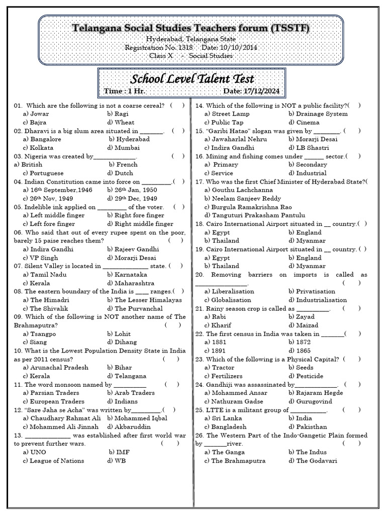 Social Studies Class X Quiz Questions | PDF
