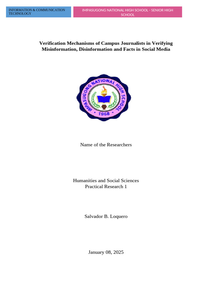 Campus Journalists' Verification Methods | PDF | Focus Group ...