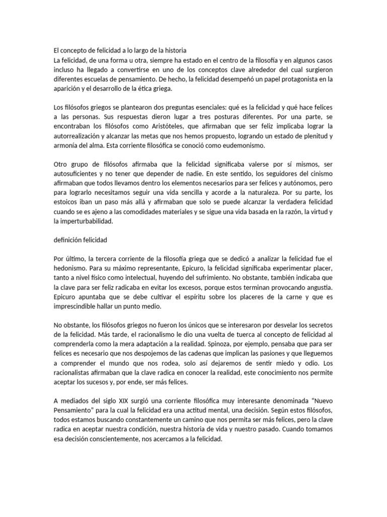 Historia y Filosofía de la Felicidad | PDF | Felicidad | Educación en ...