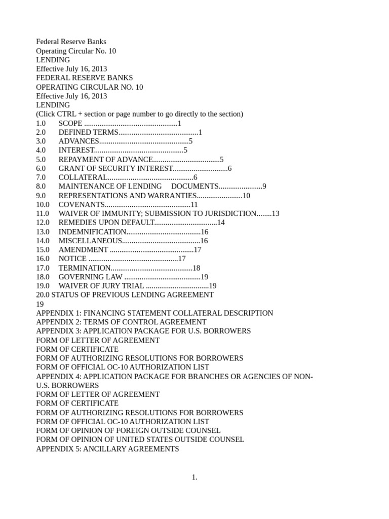 Fed Op Circ 10 Word Format | PDF | Security Interest | Bankruptcy