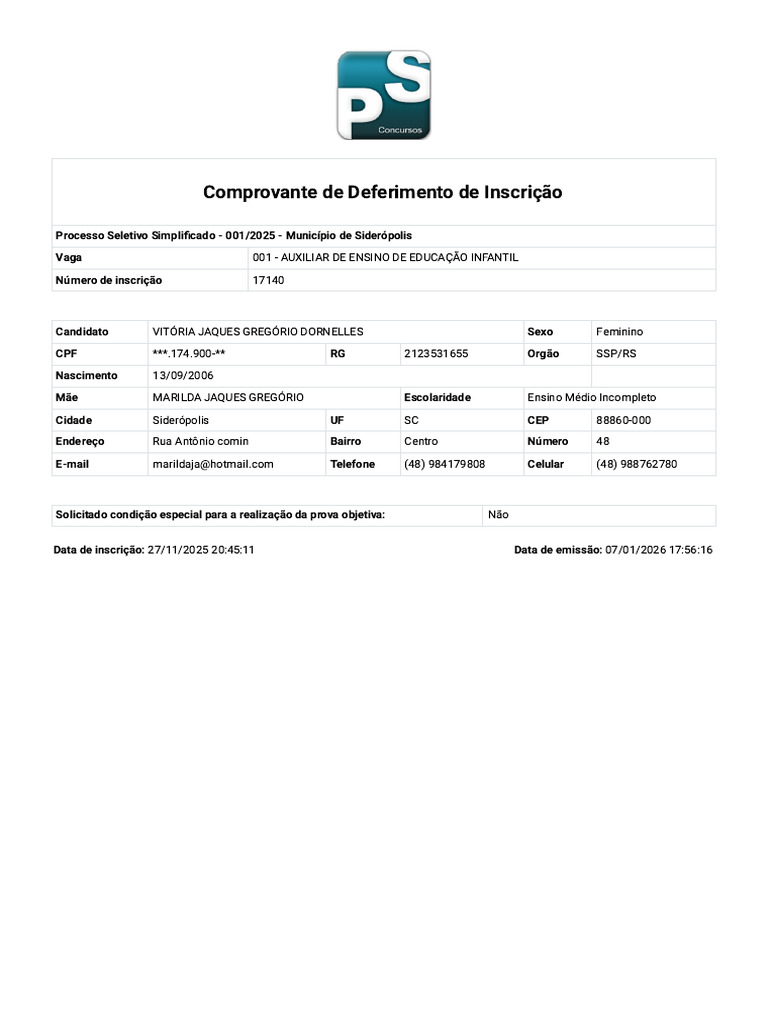 Impressão de Comprovante | PDF