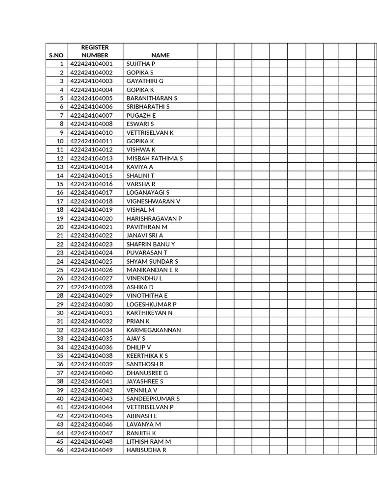 S.No Register Number Name | PDF