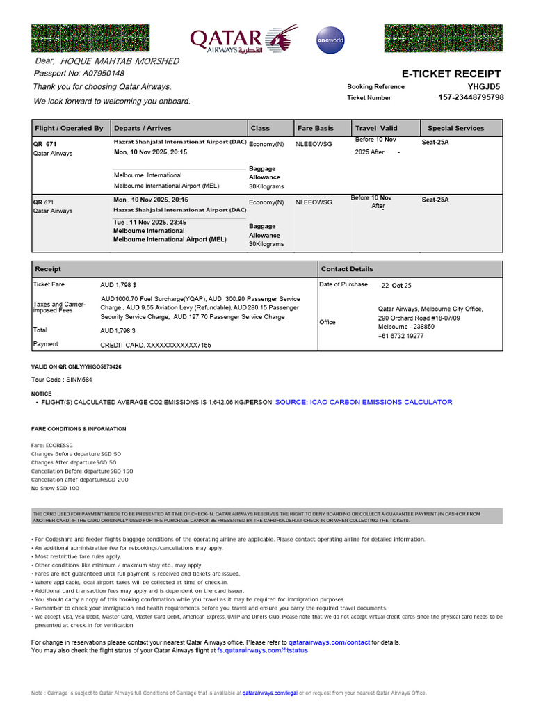 Hoque Mahtab Morshed Air Ticket | PDF | Debit Card | Visa Inc.