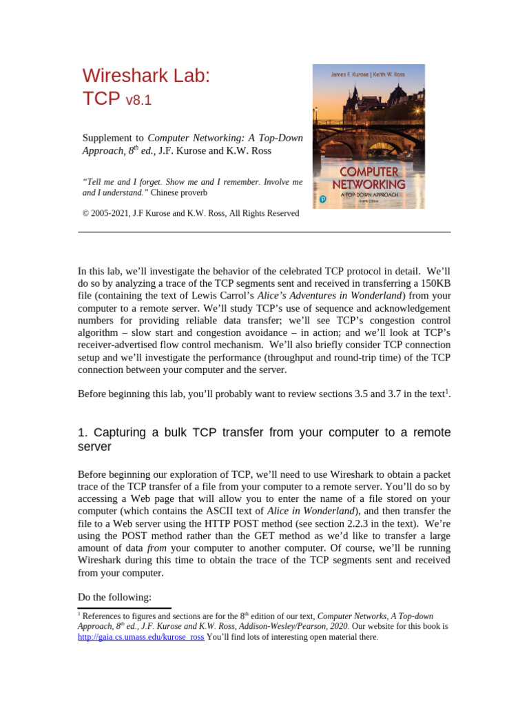 TCP Protocol Analysis with Wireshark Lab | PDF | Transmission Control ...