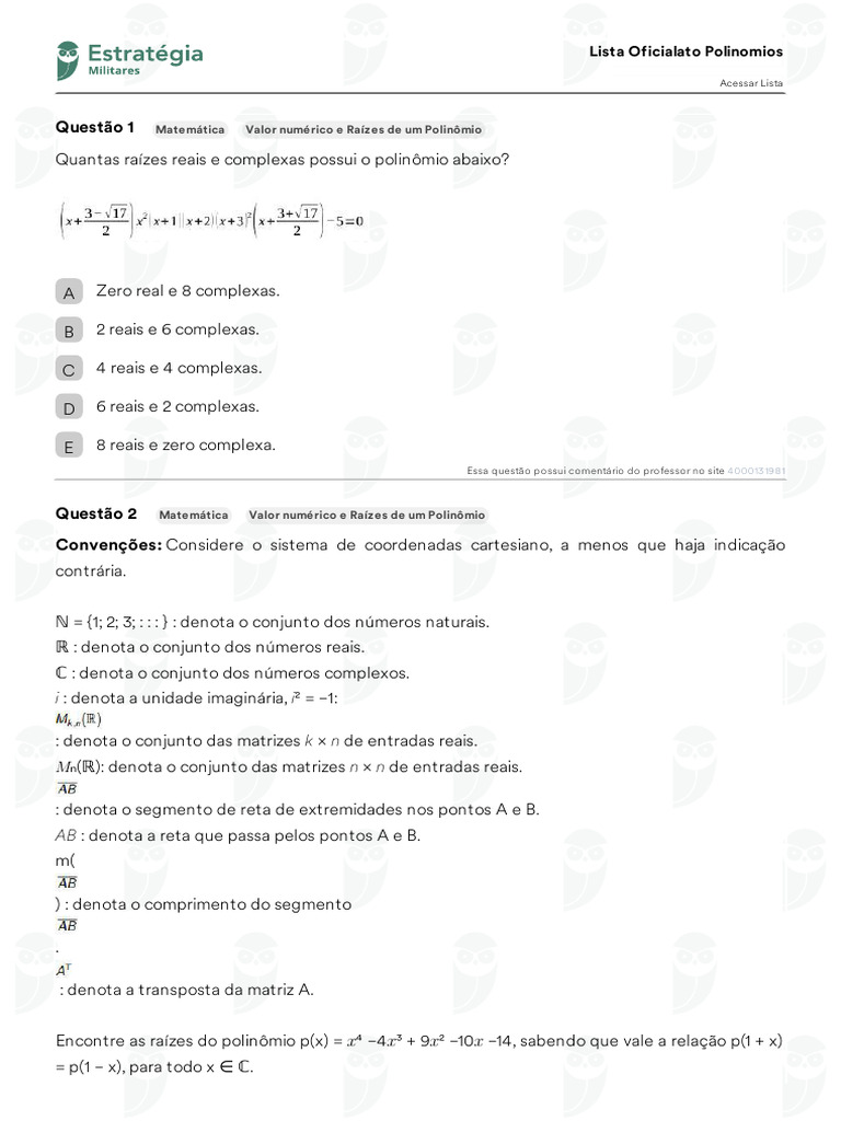 Lista Oficialato - Polinomios | PDF | Número real | Números