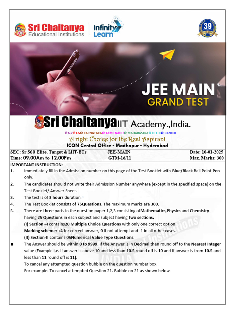 10-01-2025 Sr.S60 Elite, Target & LIIT-BTs Jee-Main-GTM-16&11 Q.paper ...