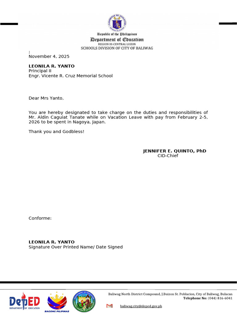 Designation Letter for Principal II | PDF