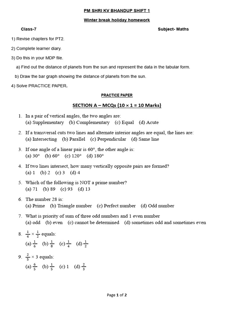 Winter Hhw Maths Class 7.Docx | PDF | Classical Geometry | Elementary Mathematics