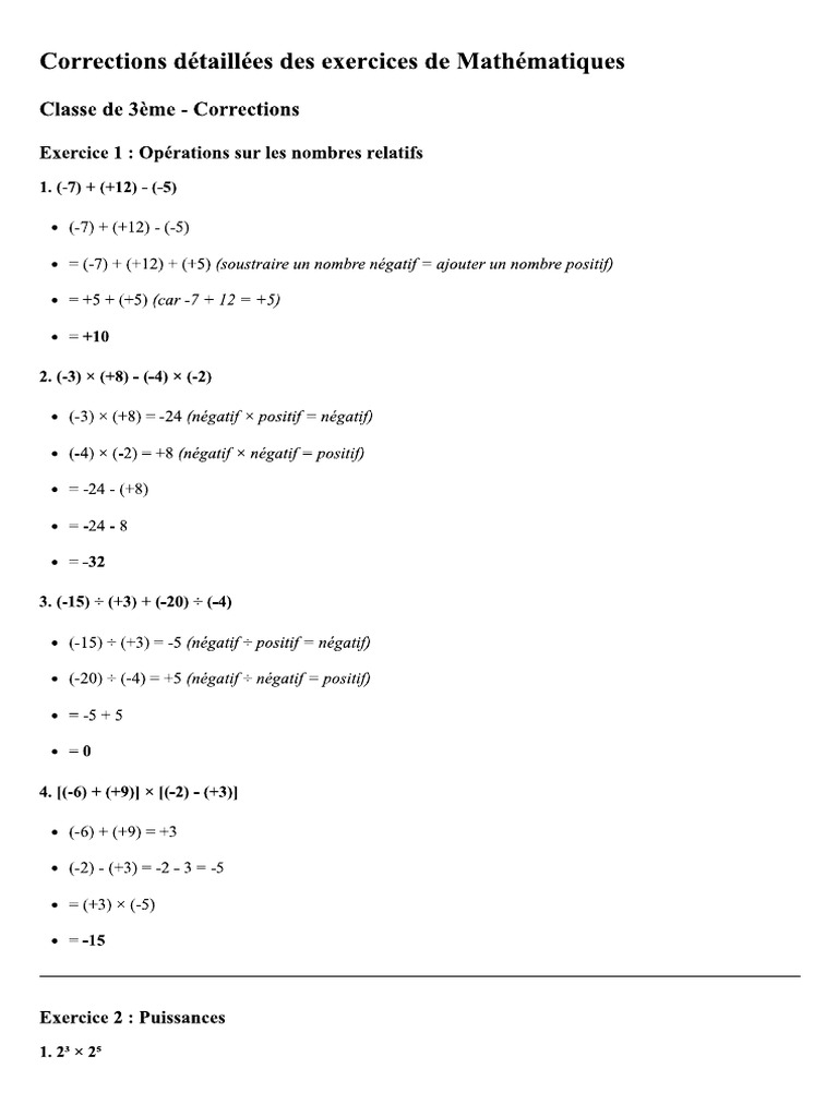 Correction de L'exercice Math | PDF