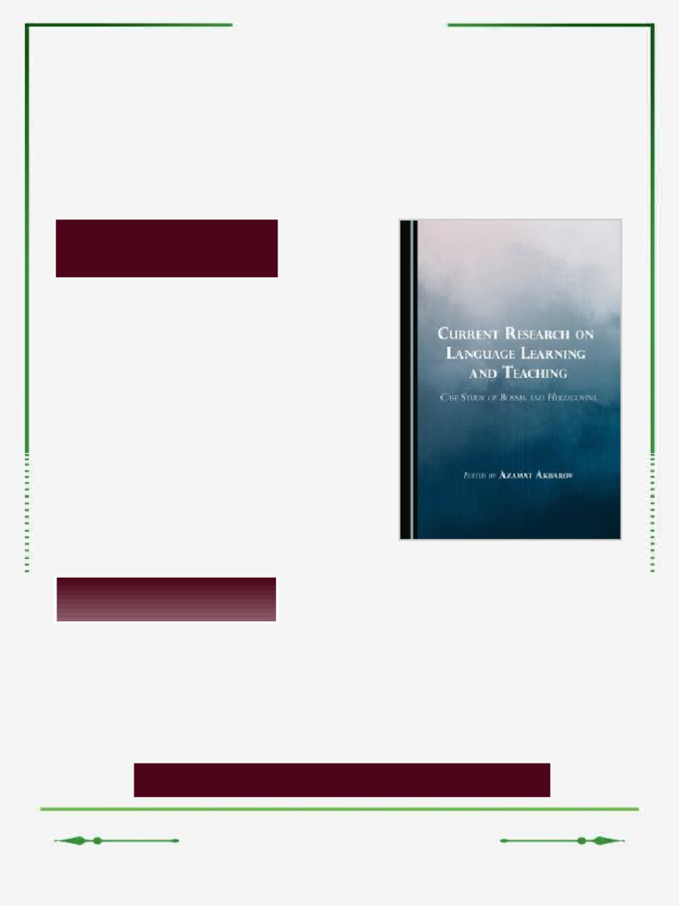 Current Research on Language Learning and Teaching Case Study of Bosnia and Herzegovina 1st ...