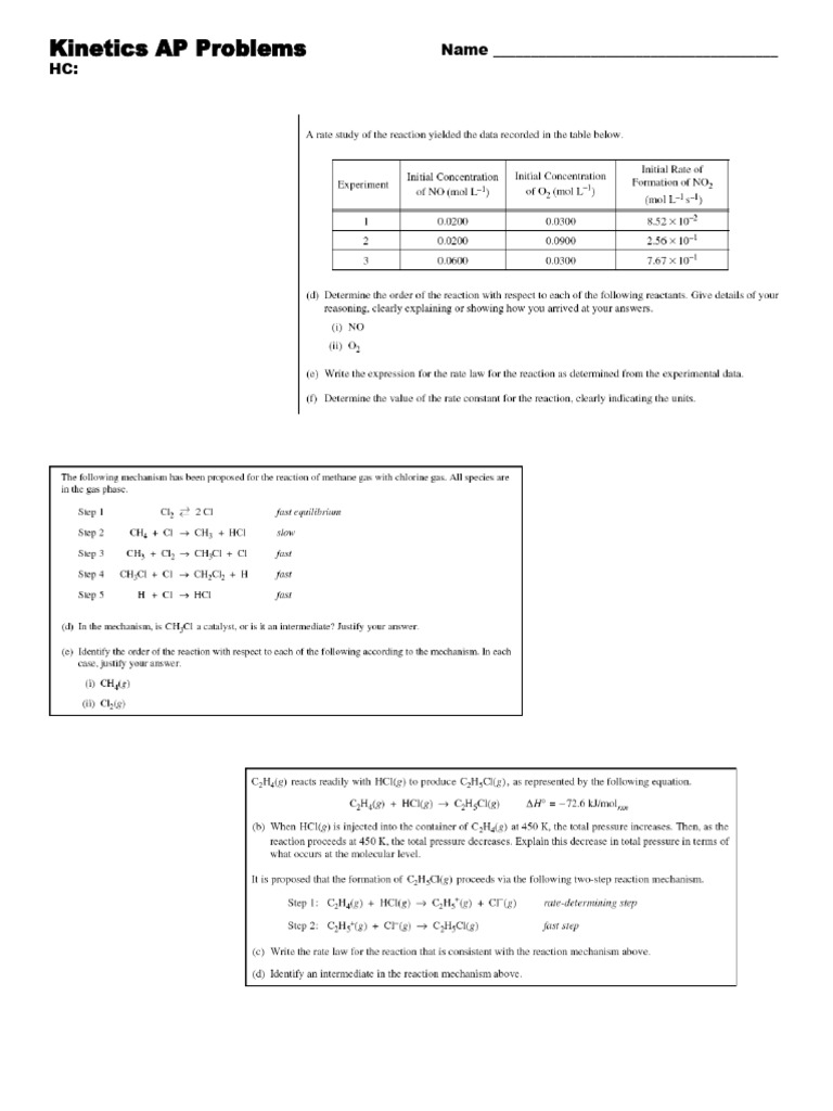 Kinetics AP Problem | PDF