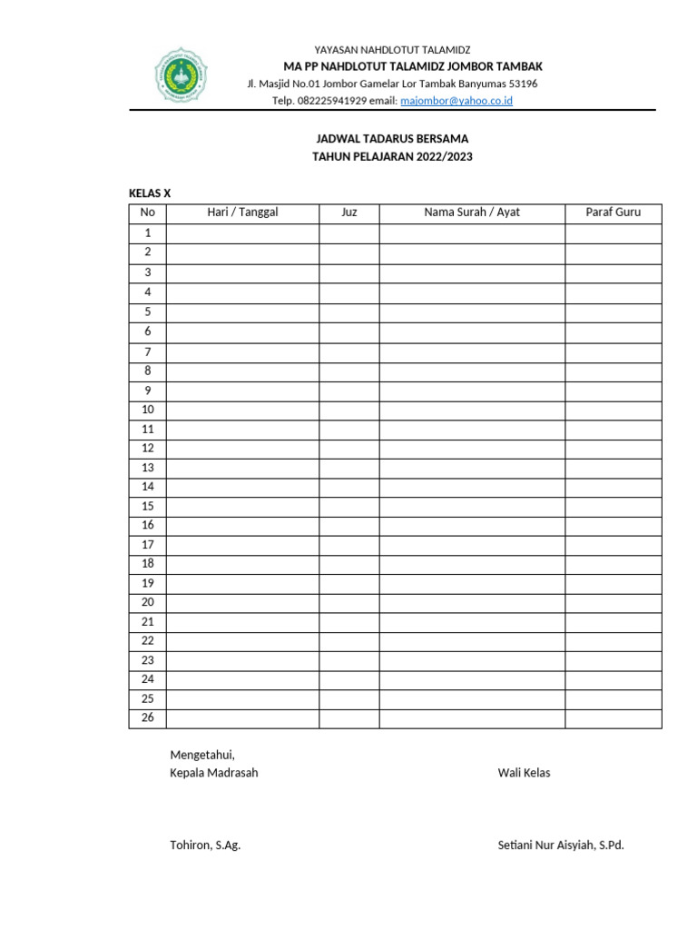 Daftar Bacaan Tadarus | PDF