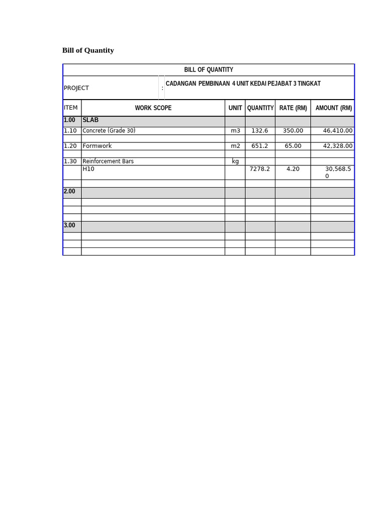 Bill of Quantity | PDF
