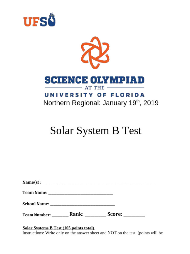Solar System Practice Test | PDF | Natural Satellite | Planets