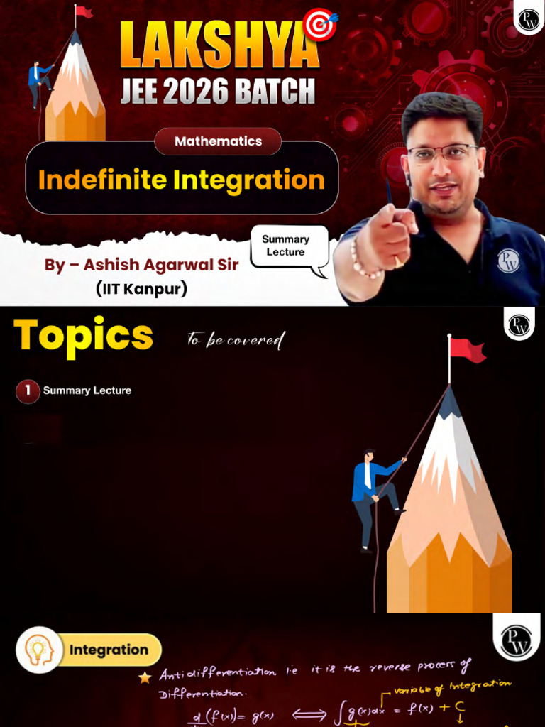 Indefinite Integration: Class Notes - Lakshya JEE 2026 | PDF