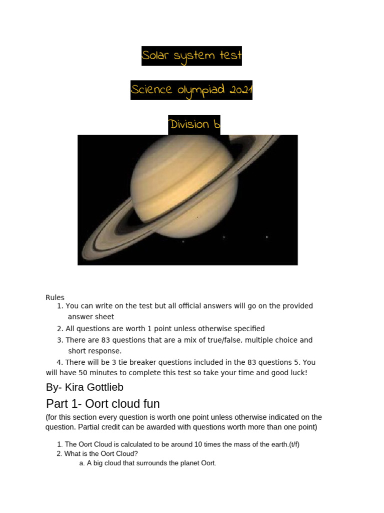 Solar System Practice Test 2 | PDF | Planets | Solar System