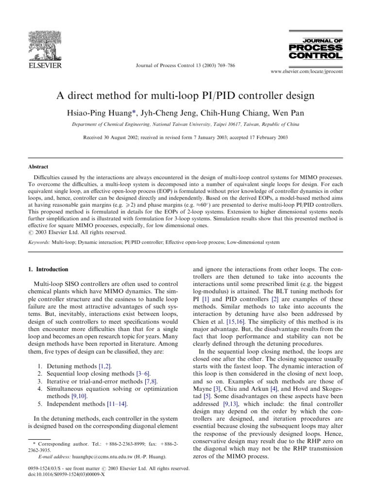 Artigo a Direct Method for Multi-loop PI-PID Controller Design | PDF ...