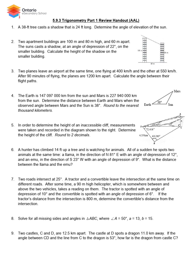 Trigonometry Review: Angles & Calculations | PDF | Mars